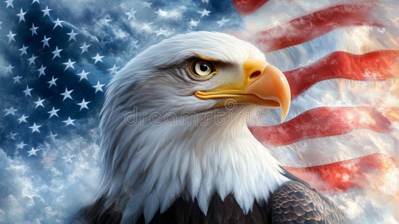 Eagle Against American Flag Representing Strength and Freedom in Nature ...