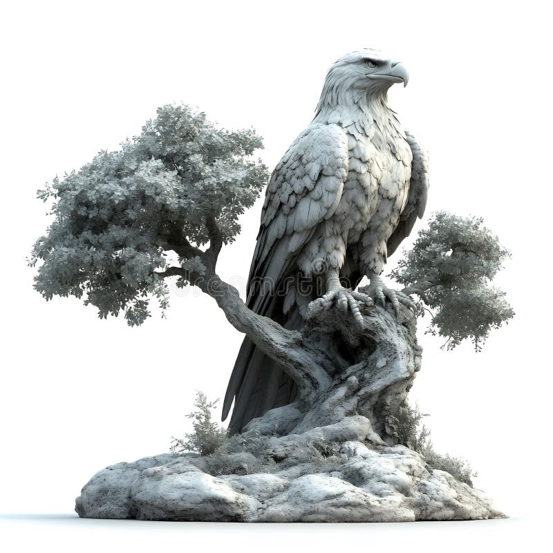 Majestic Eagle Statue Perched on a Twisted Tree Sculpture in Clay ...