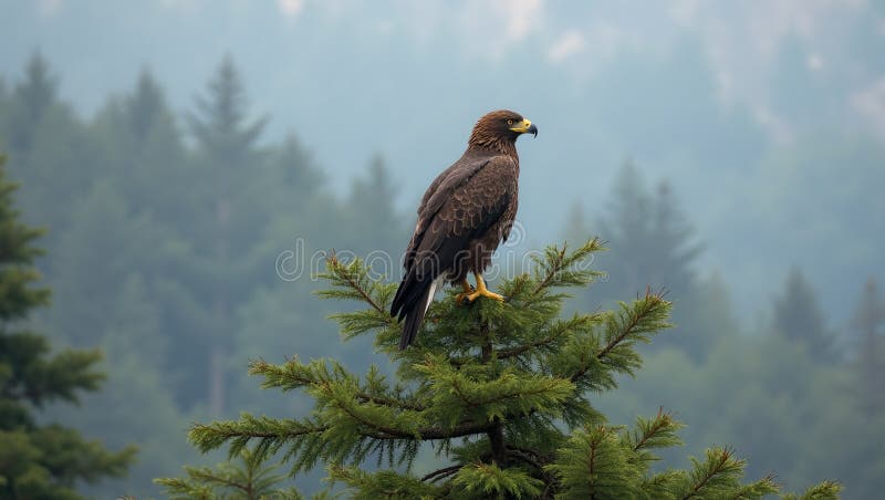 Majestic Eagle Surveying Terrain from Tree Stock Illustration ...