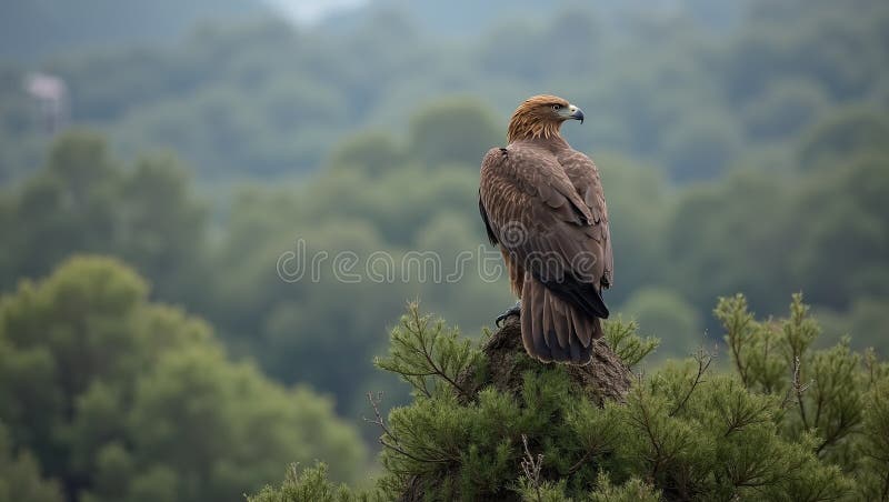 Majestic Eagle Surveying Terrain from Tree Stock Illustration ...