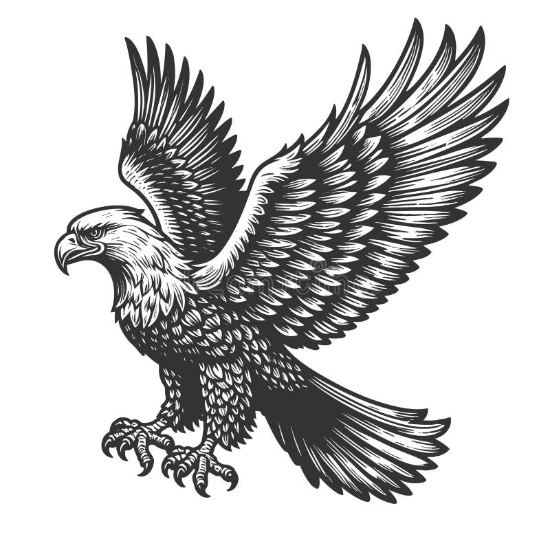Majestic Eagle with Wings Spread Engraving Raster Stock Illustration ...