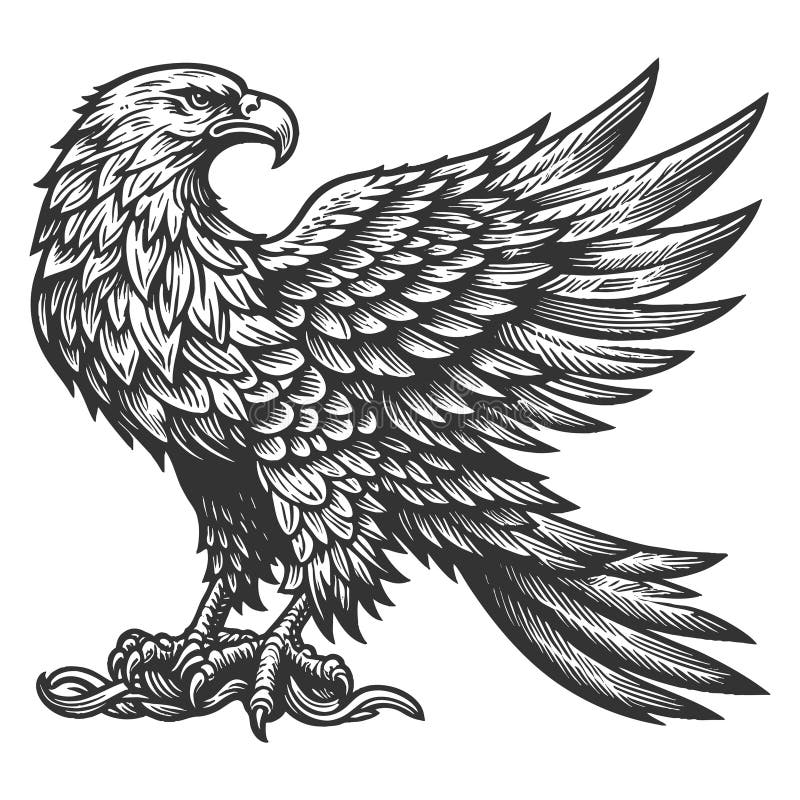 Majestic Eagle with Wings Spread Engraving Raster Stock Illustration ...