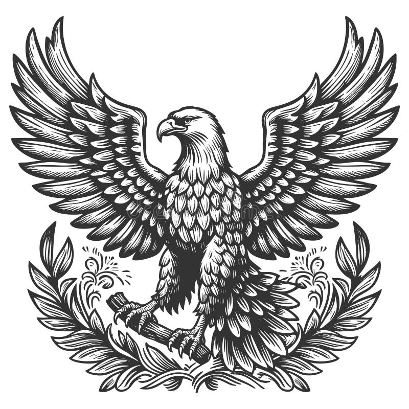 Majestic Eagle with Wings Spread Engraving Raster Stock Image - Image ...