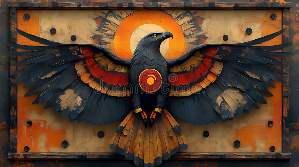 Majestic Eagle Wings Spread, Sunset Backdrop, Rusty Frame, Digital Art ...