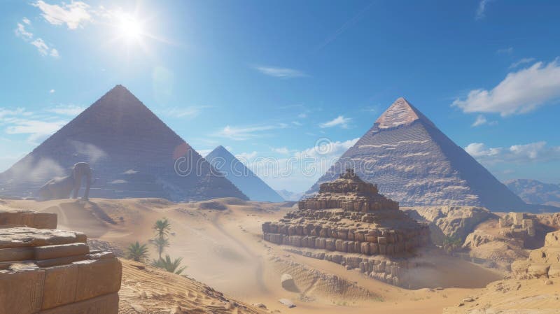 Majestic Egyptian Pyramids Under Clear Blue Sky, Showcasing Ancient ...
