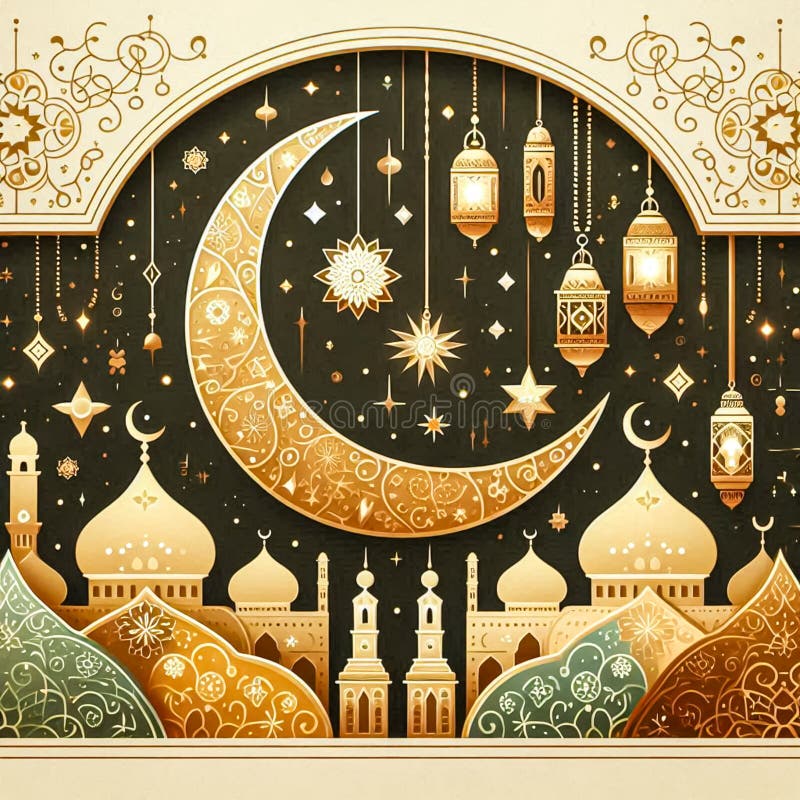 Majestic Eid Celebration Card with Glowing Mosque Stock Photo - Image ...