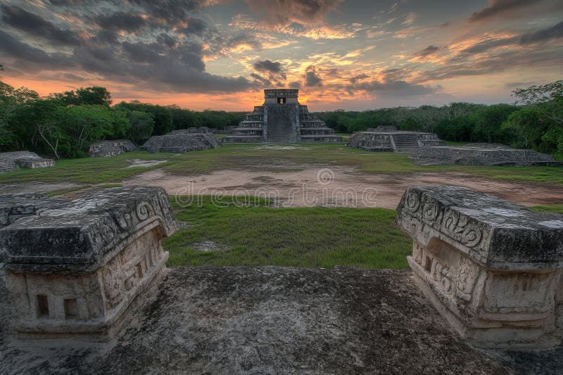 Majestic El Castillo Pyramid in Chichen Itza Surrounded by Lush ...