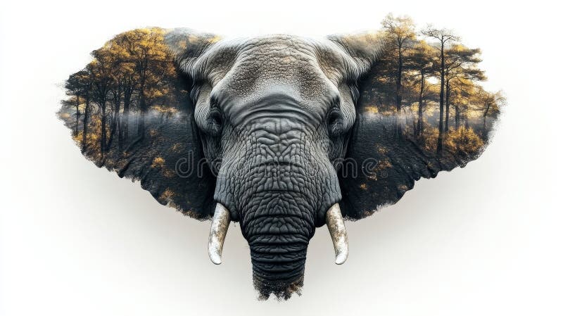 Majestic Elephant with African Savannah Double Exposure Art Stock ...