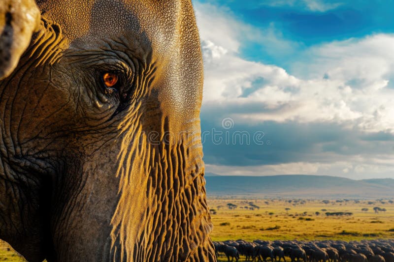 A Majestic Elephant Standing Amidst a Flock of Sheep Stock Photo ...