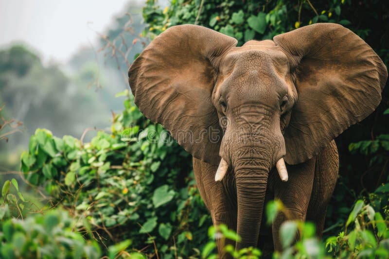 A Majestic Elephant Stands Alone in the Midst of a Dense Forest ...