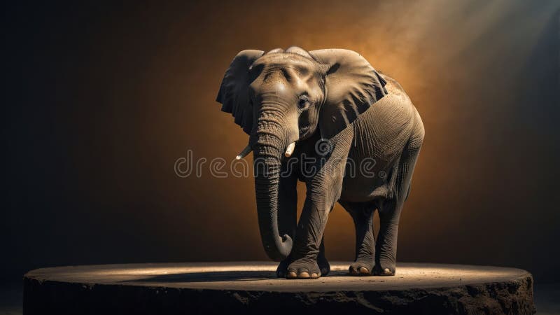 A Majestic Elephant Stands on a Pedestal, Illuminated by Dramatic ...