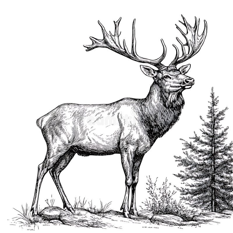 Majestic Elk Standing in a Forest Stock Illustration - Illustration of ...