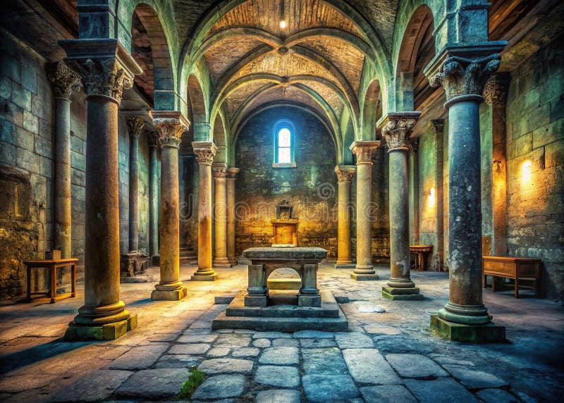 Majestic Empty Ancient Stone Room with Pillars and Altar a Desolate ...