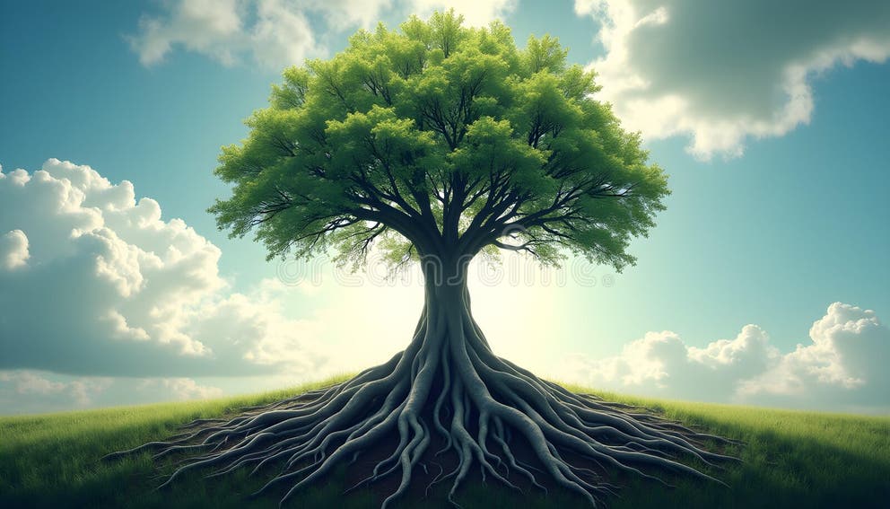 A Majestic, Ethereal Tree with Roots that Transform into Branches ...