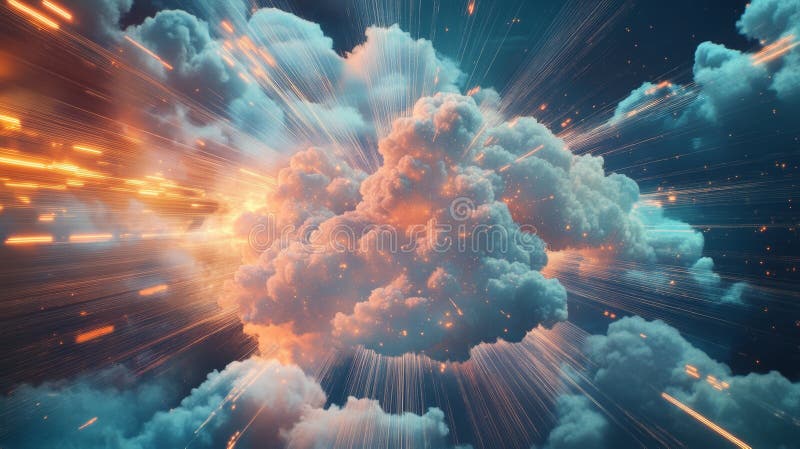 Majestic Explosion of Clouds and Light in a Dramatic Sunset Sky Stock Illustration ...