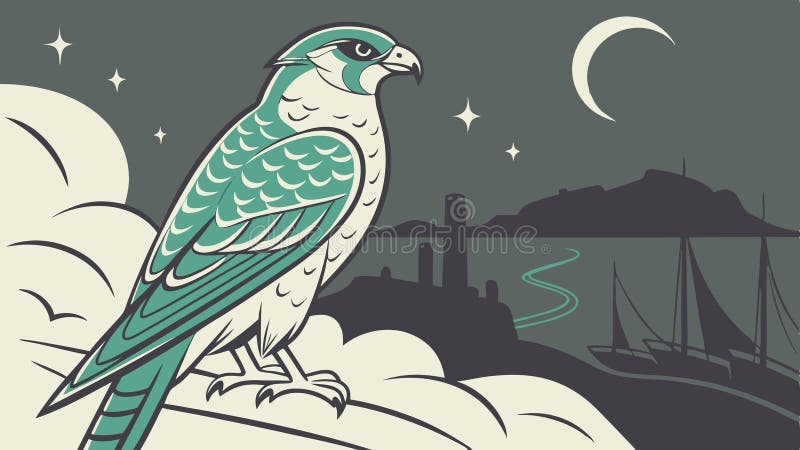 Majestic Falcon Perched in Moonlit Enchanted Forest, Vector Design ...