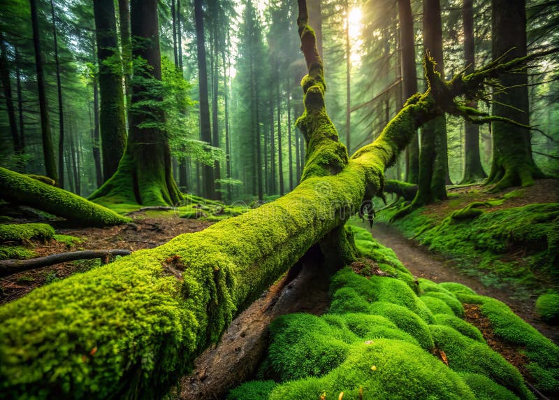 Majestic Fallen Log, a Tapestry of Moss and Moisture in a Lush Forest ...