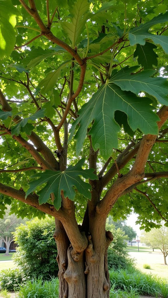 Majestic Fig Tree with Twisted Trunk and Wide Canopy Stock Illustration ...