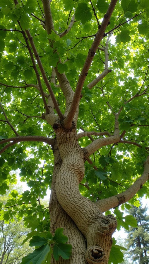 Majestic Fig Tree with Twisted Trunk and Wide Canopy Stock Illustration ...