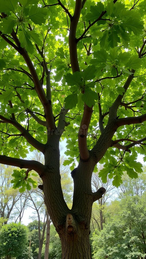 Majestic Fig Tree with Twisted Trunk and Wide Canopy Stock Illustration ...