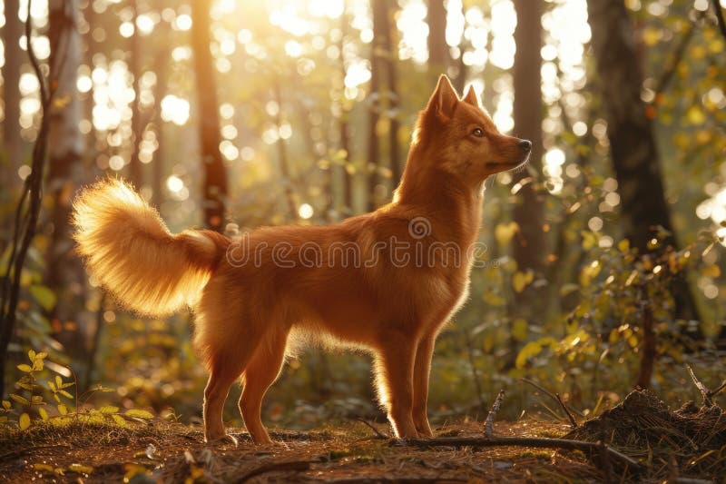 Majestic Finnish Spitz in Sunlit Forest Setting AI Stock Image - Image ...