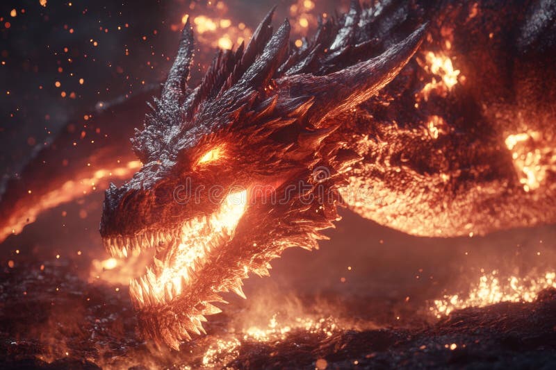 Majestic Dragon Breathing Fire Mystical Setting Stock Photos - Free ...