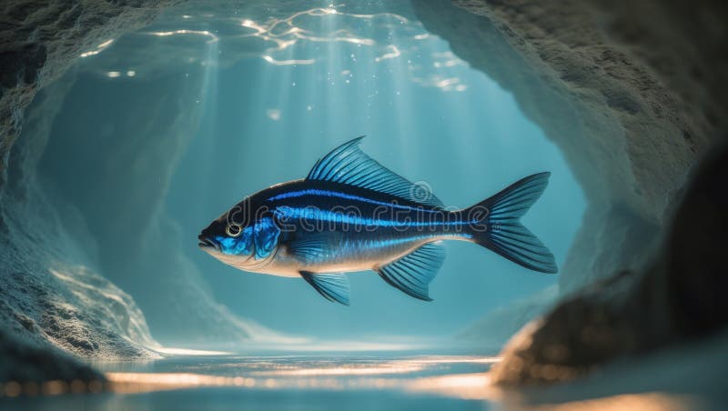 Majestic Fish Swimming Gracefully Inside an Underwater Cave Surrounded ...