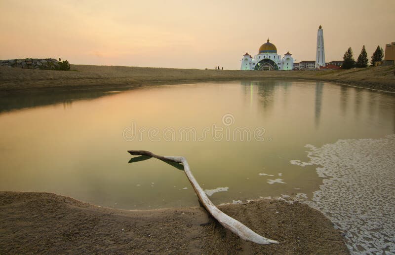Majestic Floating Mosque at Malacca Straits during Sunset Stock Image ...