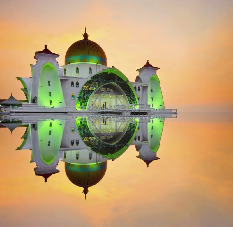 Majestic Floating Mosque at Malacca Straits during Sunset Stock Image ...