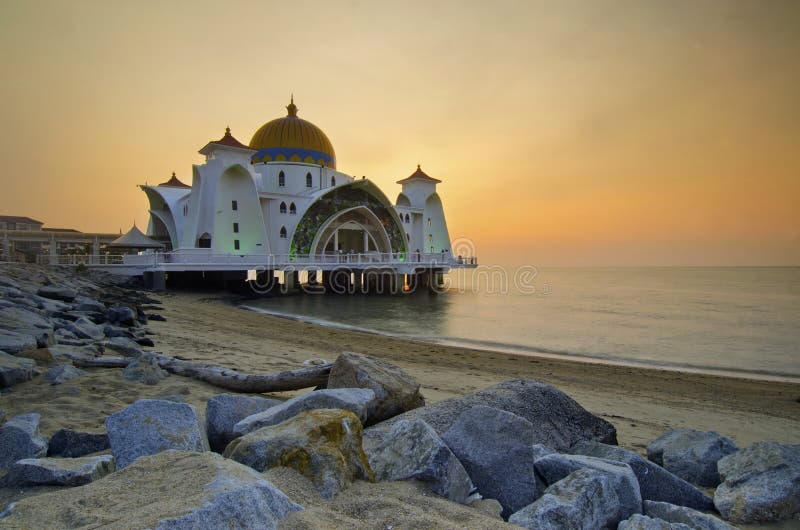 Majestic Floating Mosque at Malacca Straits during Sunset Stock Image ...