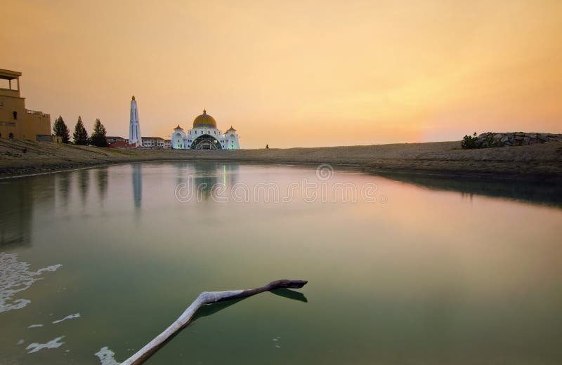 Majestic Floating Mosque at Malacca Straits during Sunset Stock Image ...