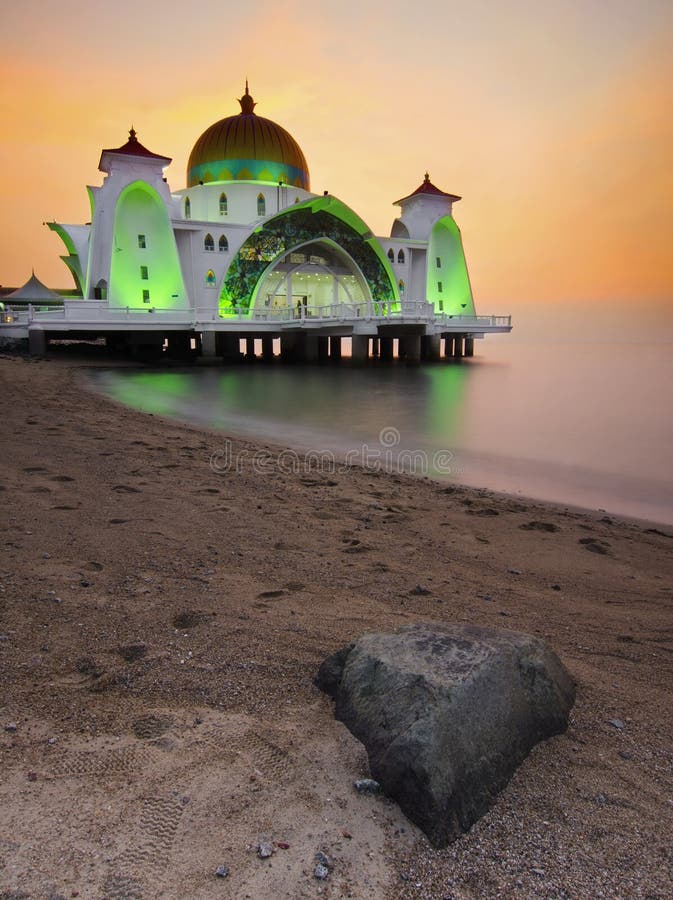 Majestic Floating Mosque at Malacca Straits during Sunset Stock Photo ...