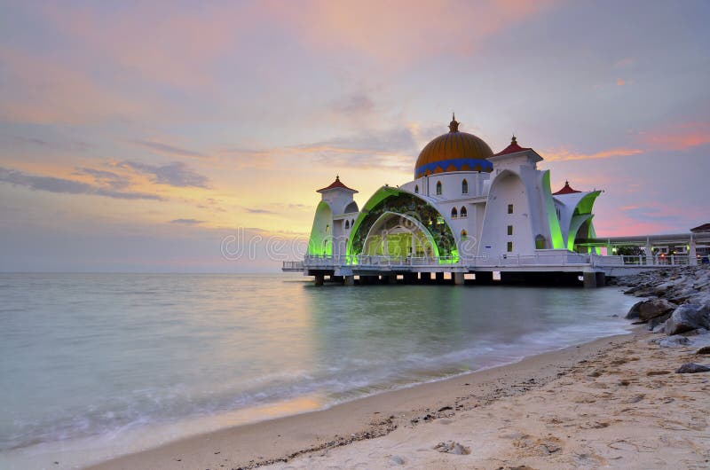 Majestic Floating Mosque at Malacca Straits during Sunset Stock Photo ...