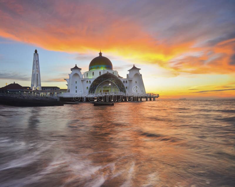 Majestic Floating Mosque during Sunset Stock Photo - Image of light ...