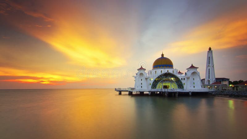 Majestic Floating Mosque during Sunset Stock Photo - Image of light ...