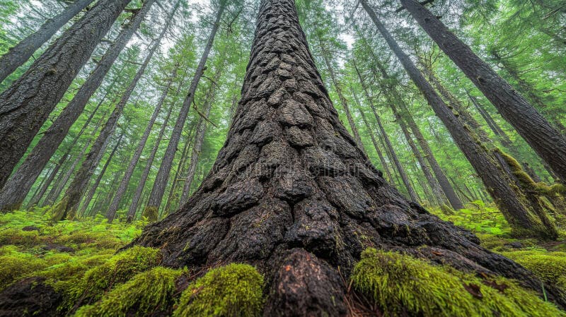 Majestic Forest Giant Tree Moss Covered Base Stock Illustration ...