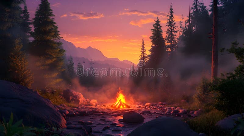 Sunset Stream in Forest. a Peaceful Stream Flows through a Dense Forest ...