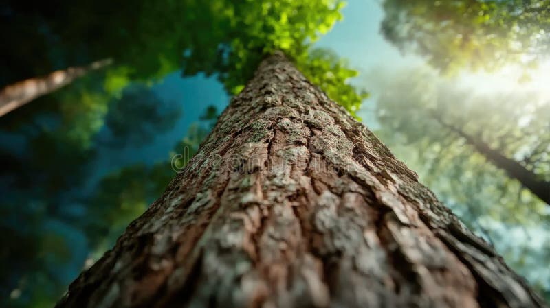 Majestic Forest View from Tree Base To Canopy with Sunlight and Green ...