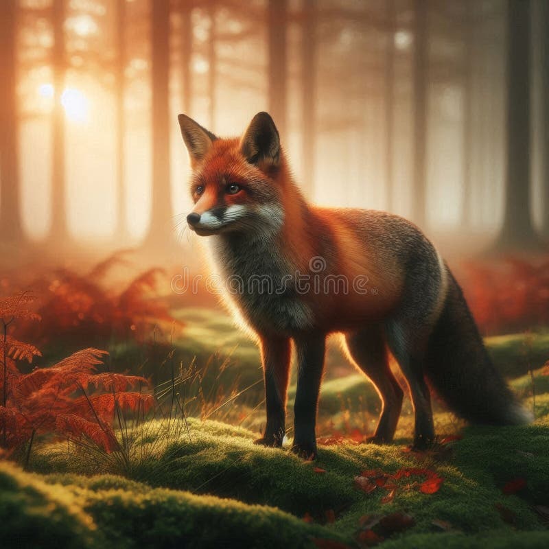 Majestic Fox in the Forest stock illustration. Illustration of ...