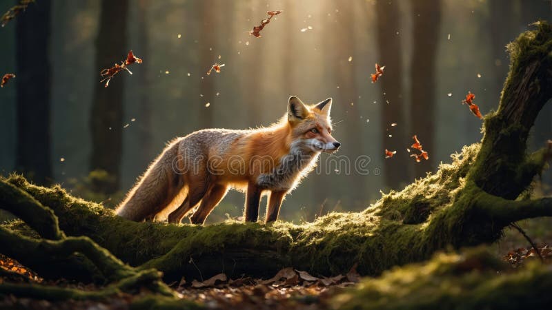 Majestic Red Fox in Autumn Forest Sunlight Stock Illustration ...