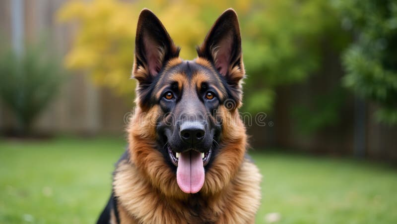 Majestic German Shepherd Guard Dog in Backyard Setting Stock ...