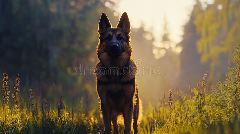 Majestic German Shepherd Sunset Forest Portrait Stock Photo - Image of ...