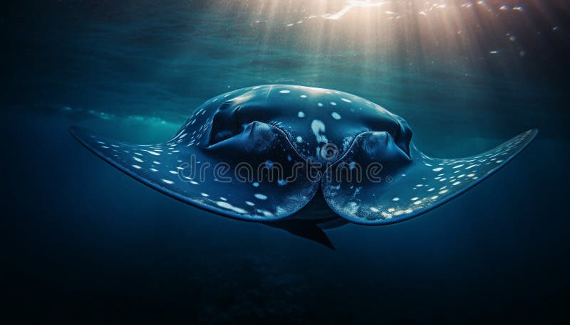 Majestic Giant Manta Ray Swimming in Deep Blue Underwater Generated by ...