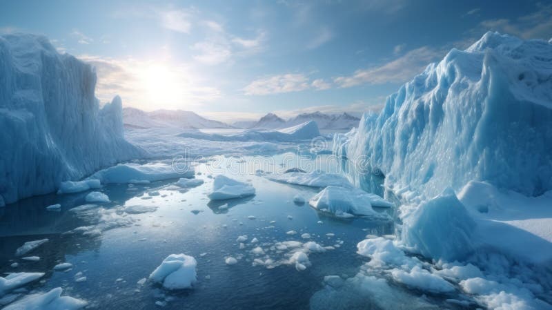 A Majestic Glacier and the Ice Cold Sea. Generative AI Stock ...