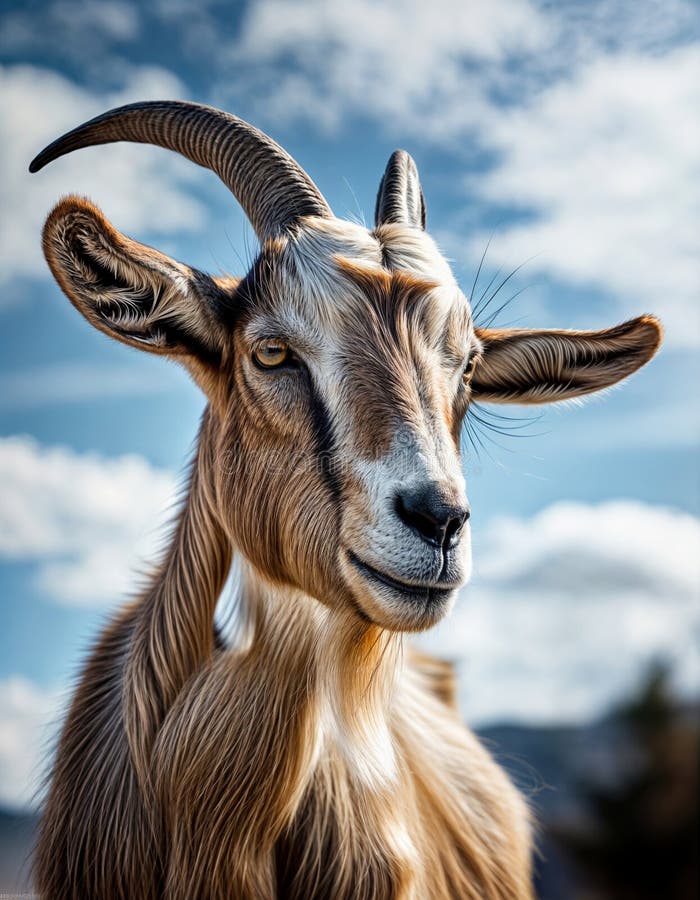 Majestic Goat Portrait Against a Cloudy Sky Backdrop Stock Illustration ...
