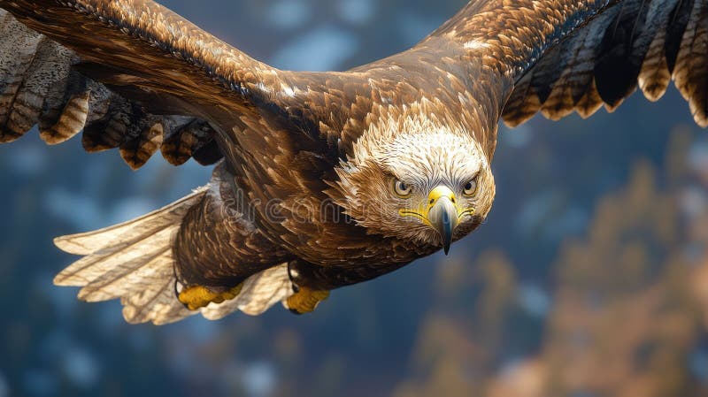 A Majestic Golden Eagle Soars through a Sun-dappled Forest, Its Wings ...