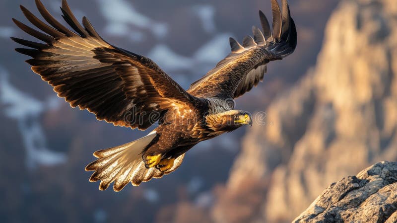 Majestic Golden Eagle Soaring Over Mountainous Terrain Stock Photos ...