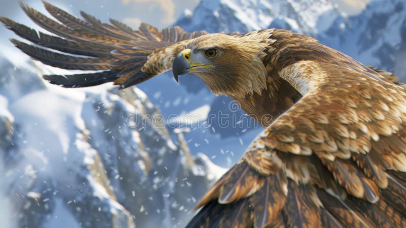 Majestic Golden Eagle Soaring Over Snow-Capped Mountains Stock Photo ...