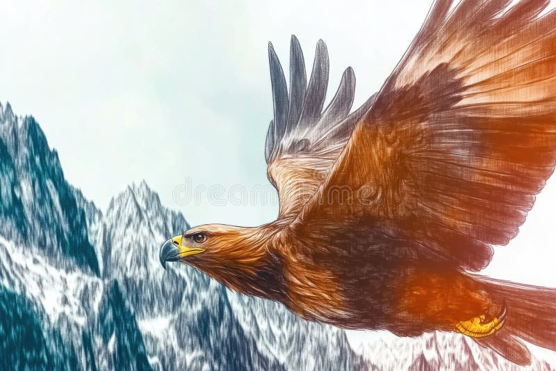 Majestic Golden Eagle Soaring through Snowy Mountain Landscape Stock ...