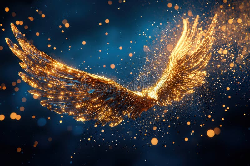 Majestic Golden Eagle Soars in Enchanted Sky Ethereal Digital Artwork ...